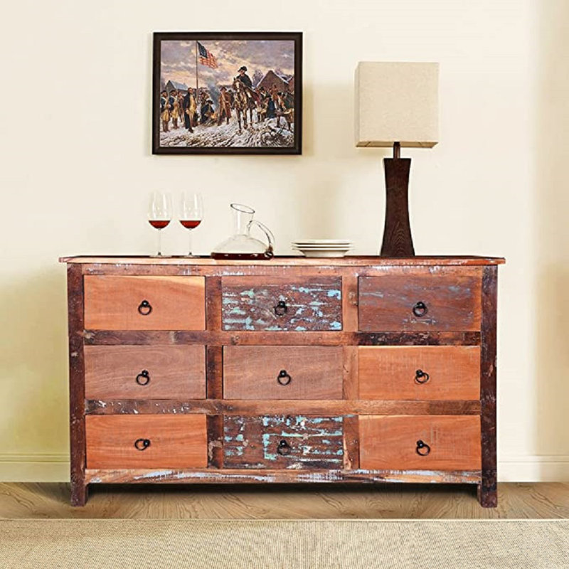 Designe Gallerie 9 Drawer Solid Wood Accent Chest with Brown Finish 55x16x37 Wayfair